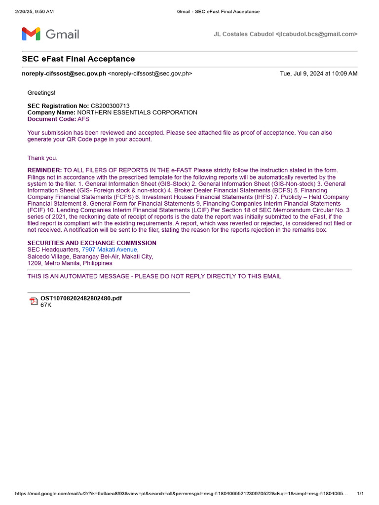 Gmail - SEC Efast Final Acceptance | PDF