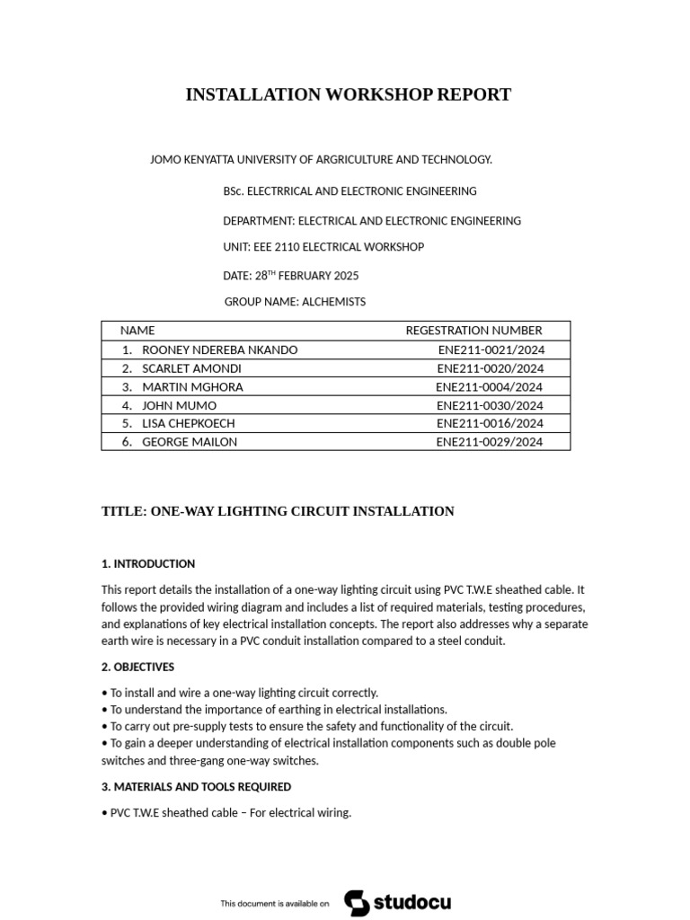 One-Way Lighting Circuit Installation Report | PDF | Electrical Wiring ...