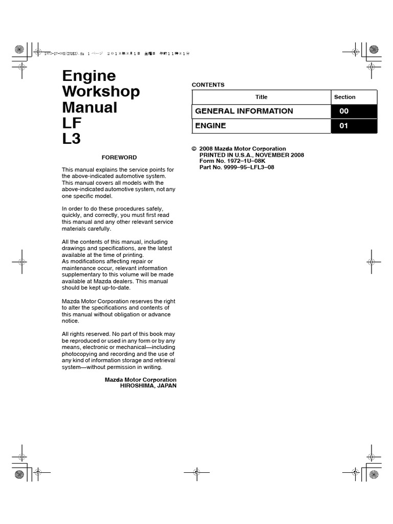 NC2 Miata Engine Workshop Manual MX-5 LF-L3 2009 | PDF | Throttle | Piston