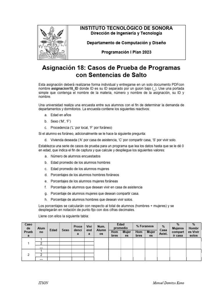 Asignación 18 - Casos de Prueba de Programas con Sentencias de Salto | PDF | Informática