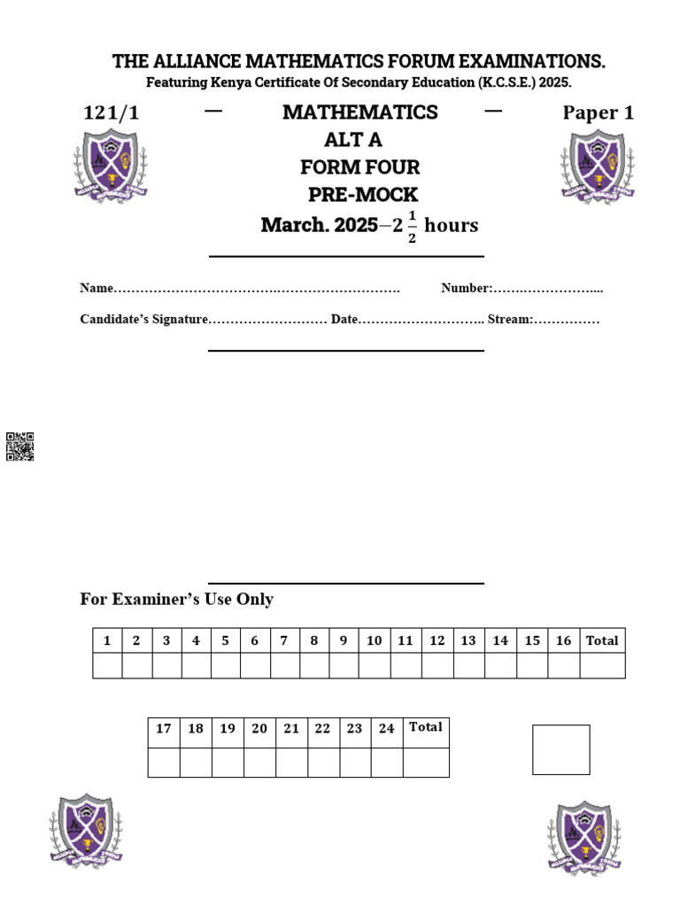 Amf Mat F4P1 Pre Mock Term 1 2025 QS | PDF | Triangle | Area