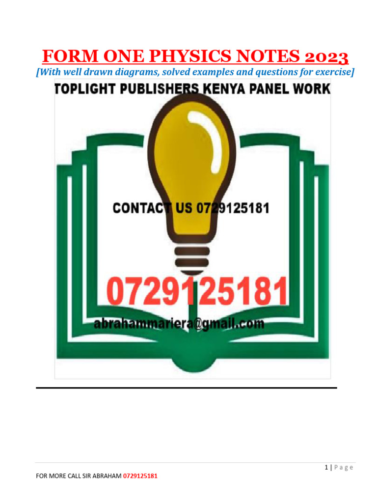 Form 1 Physics Notes 2023 Guide | PDF | Chemistry | Light