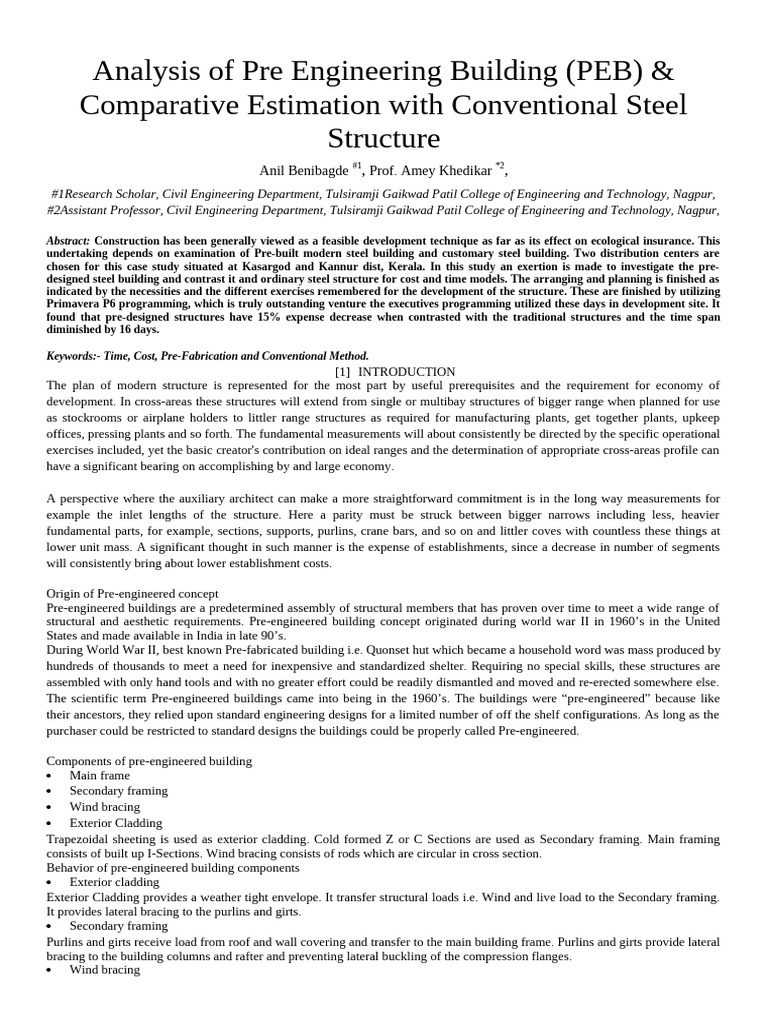 PEB vs Conventional Steel Structure Analysis | PDF | Framing ...