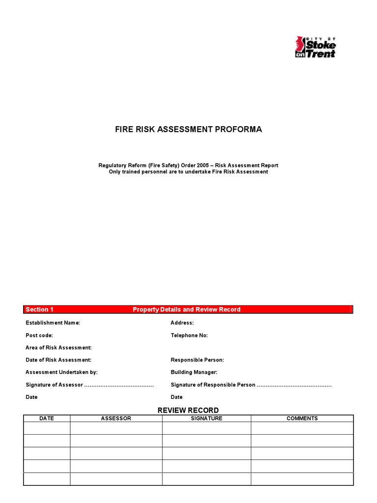 Fire Risk Assessment Proforma | PDF | Emergency Management | Fire Safety