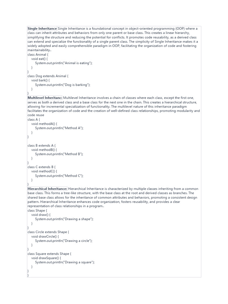 Single Inheritance Single Inheritance Is A Foundational Concept in Object | PDF | Inheritance ...