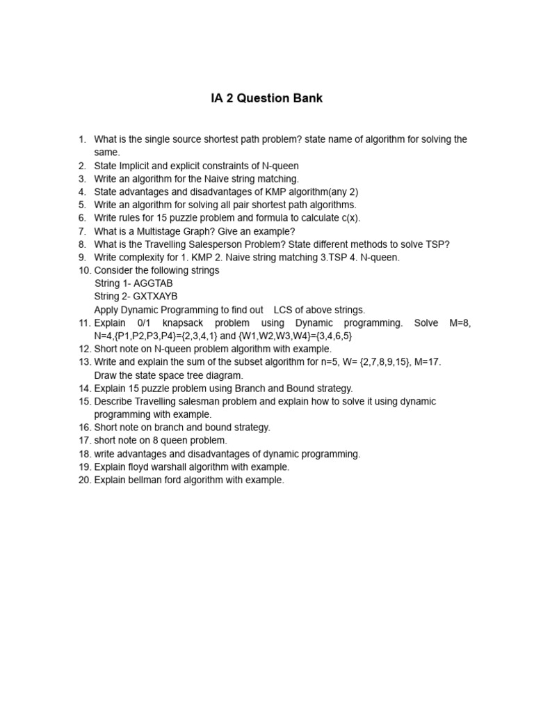 IA 2 Question Bank | PDF