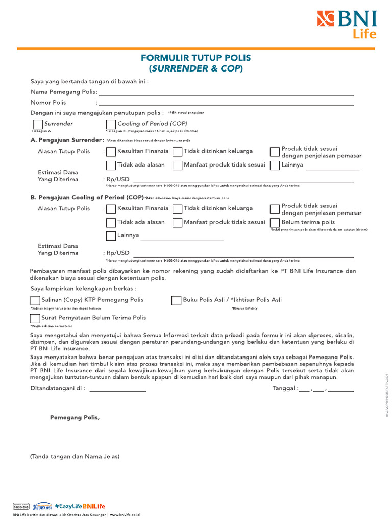 Form Tutup Polis | PDF