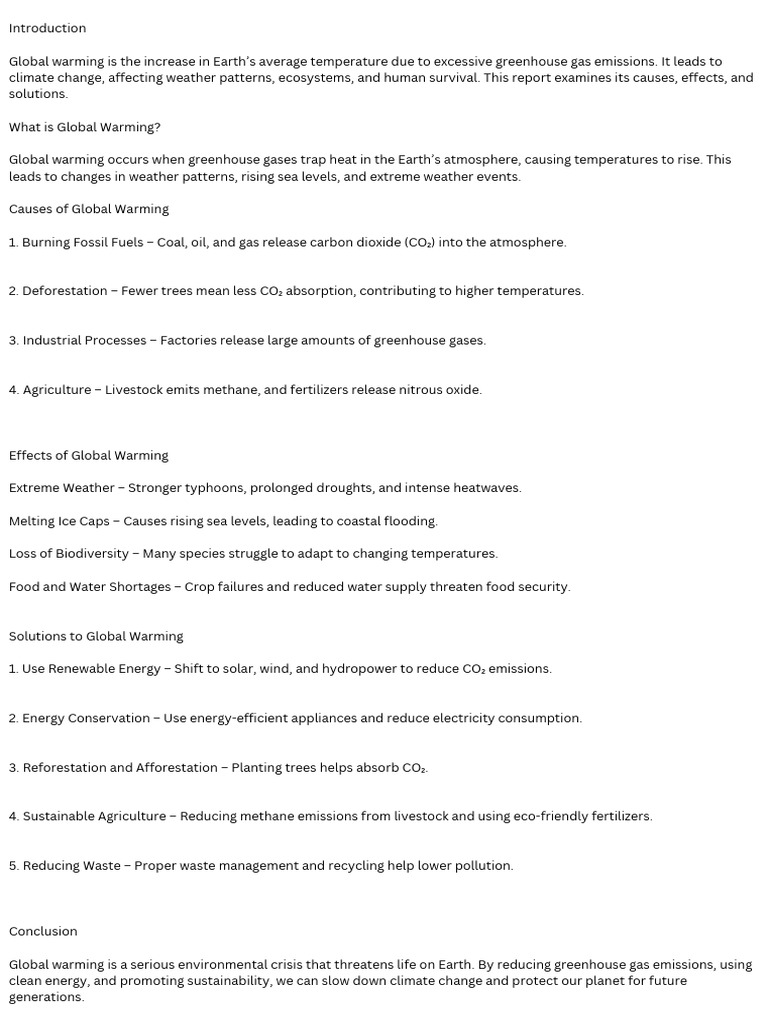 Introduction Global Warming Is The Increase in Earth's Average ...