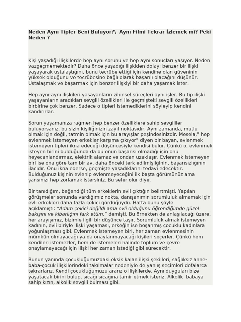 Neden Aynı Tipler Beni Buluyor | PDF