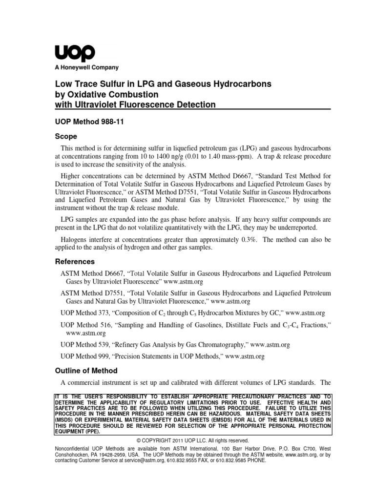 UOP 988-11 Low Trace Sulfur in LPG and Gaseous Hydrocarbons by ...