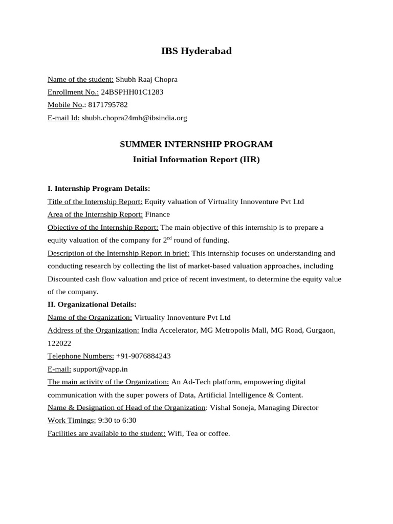 IIR Report - Jayana Shah - 22BSPHH01C0483 | PDF