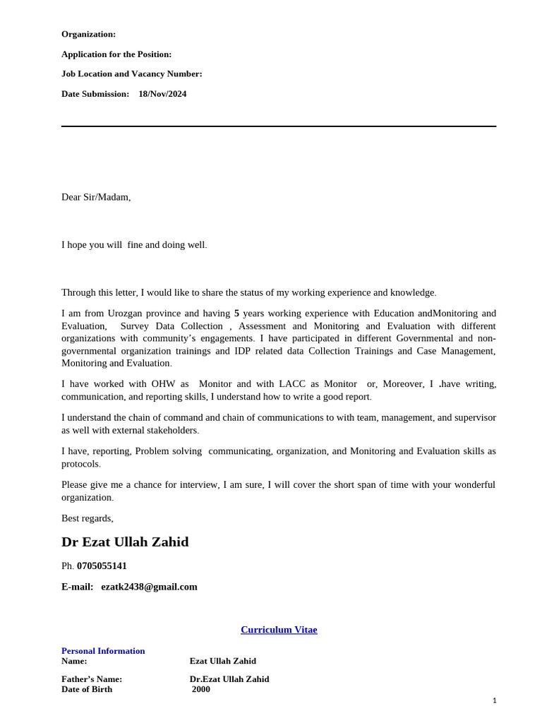 01Dr Ezat Ullah Zahid - CV | PDF | Teachers | Communication