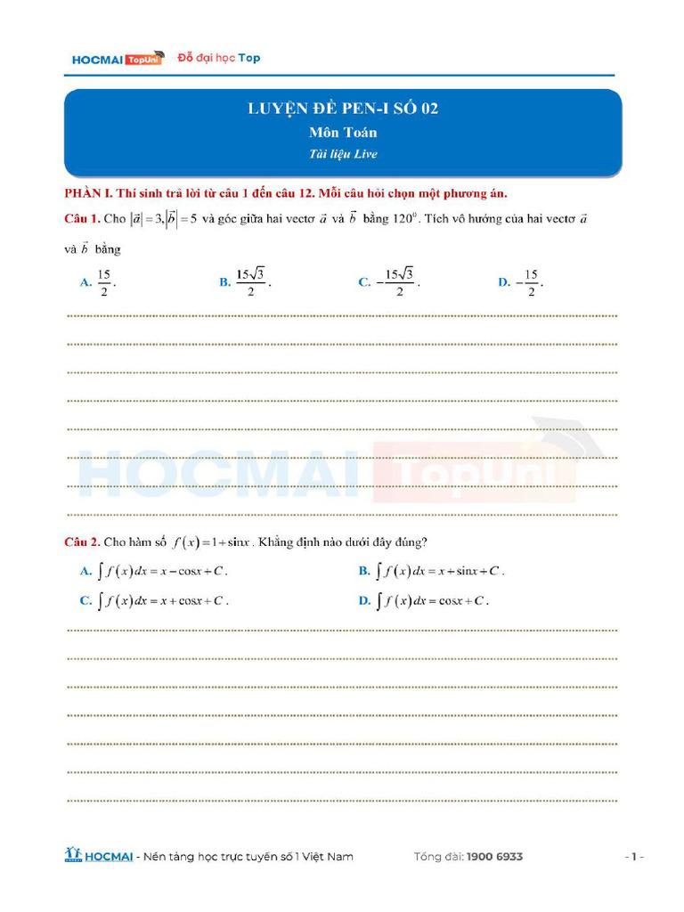 Buoi 04 Toan Luyen de PEN I So 02 de Thi | PDF