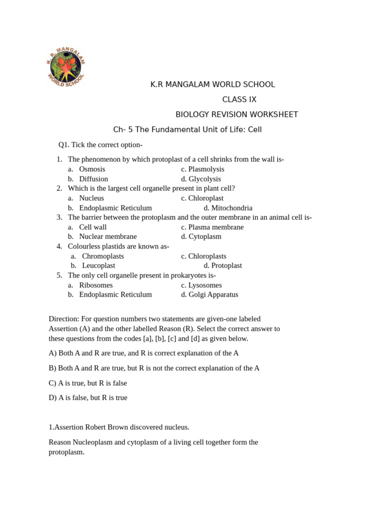 Ch_5_Cell_Revision_Worksheet | PDF | Cell (Biology) | Cell Nucleus