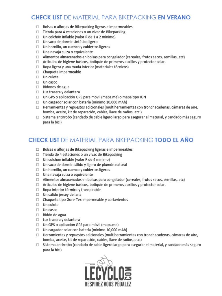 Material Esencial para Bikepacking | PDF