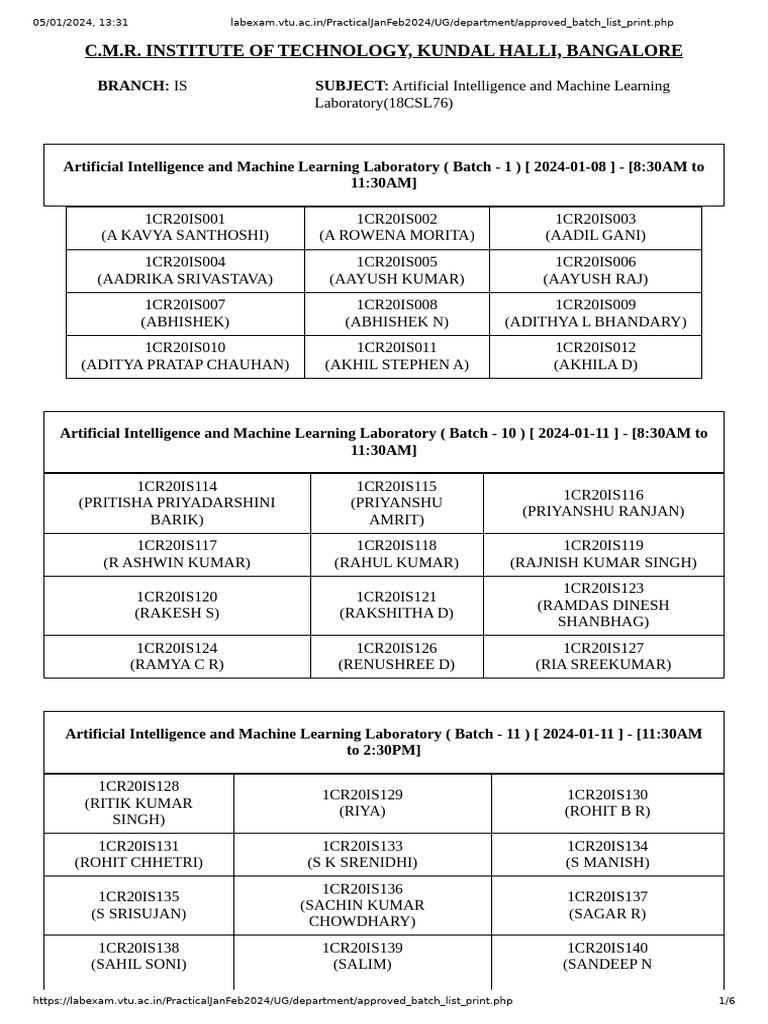 AIML Practical Exam Dates | PDF