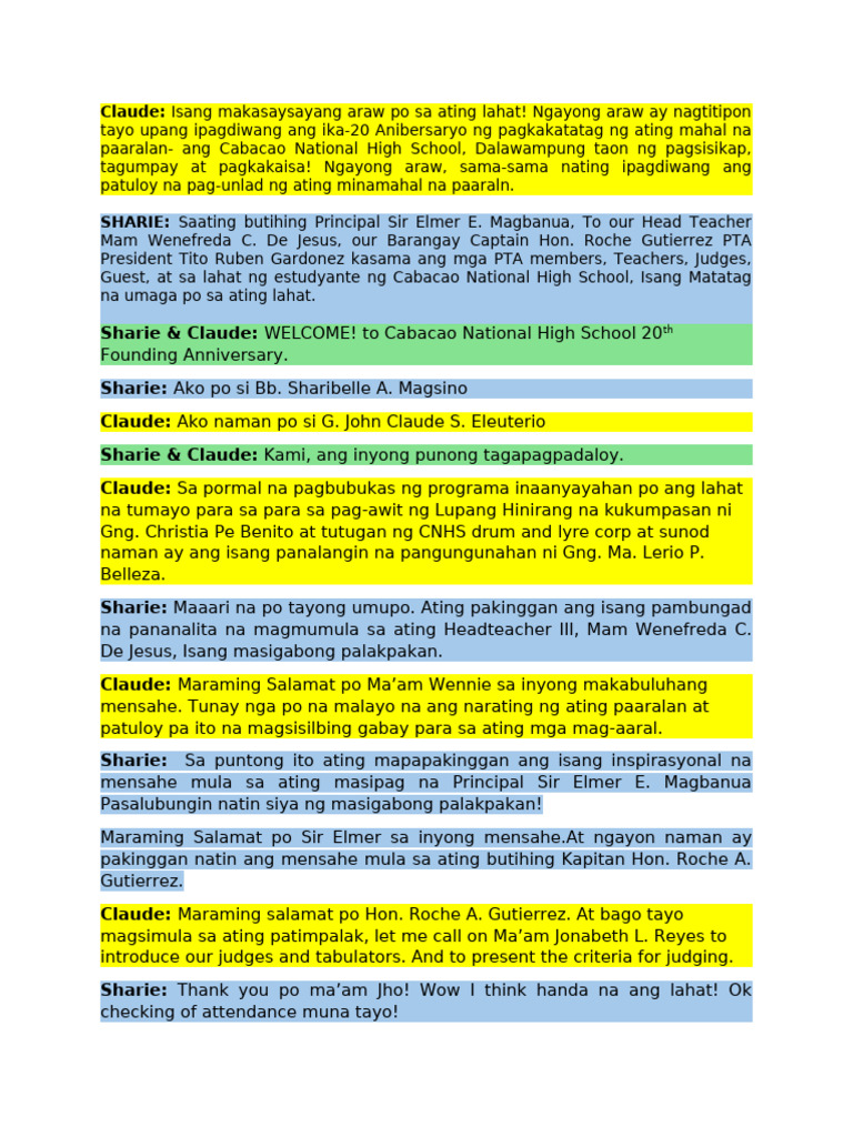 Foundation Day Script | PDF