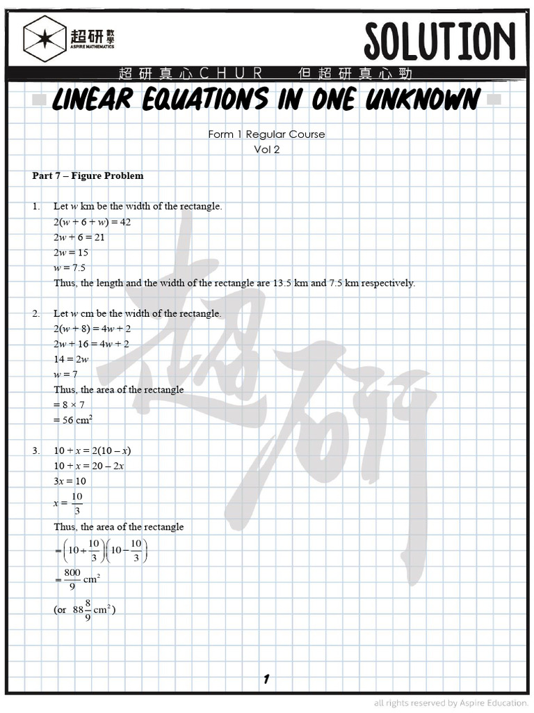 S1 L09 R02 Linear-Equations-in-One-Unknown Ver2024 Homework Solution ...