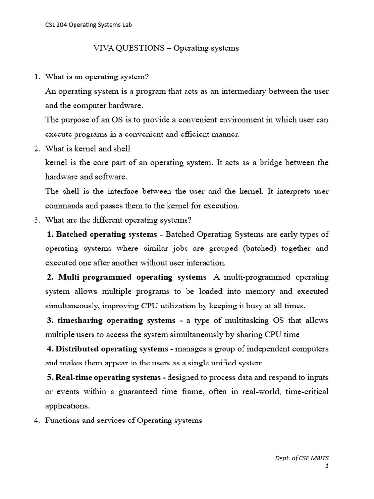 Os Viva Questions | PDF | Operating System | Process (Computing)