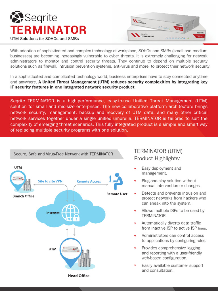 Seqrite Terminator UTM Datasheet | PDF | Virtual Private Network | Security