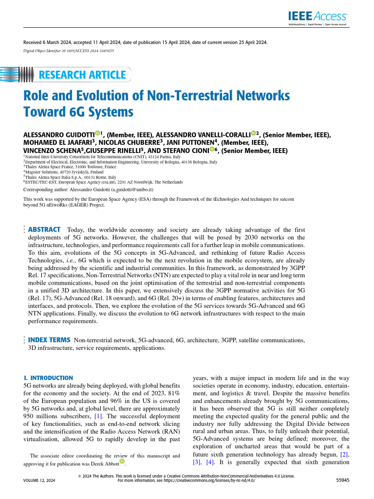 Role and Evolution of Non-Terrestrial Networks Toward 6G Systems | PDF ...