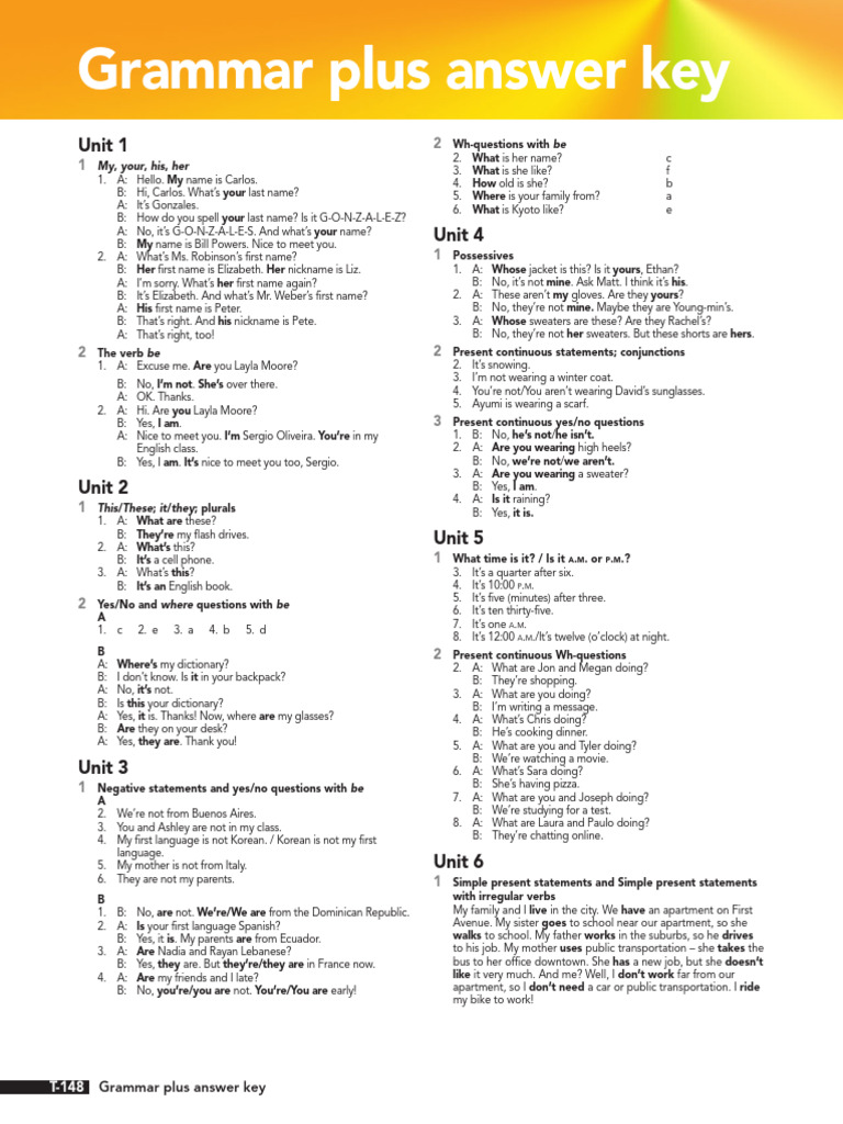 Interchange Intro Grammar Plus Answer Key | PDF | Grammar | Linguistics
