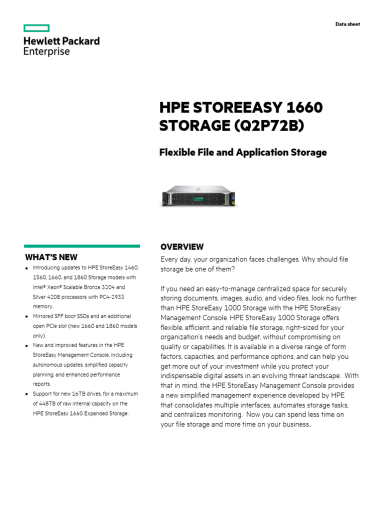 HPE StoreEasy 1660 Storage Datasheet | PDF | Computer Data Storage ...