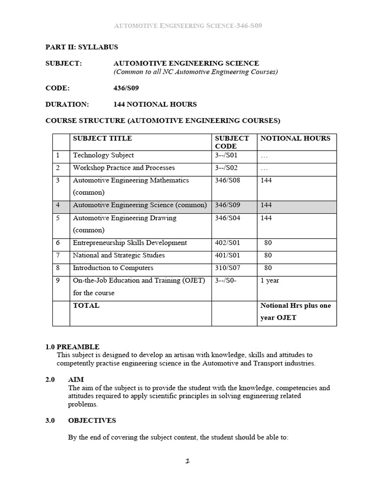 Automotive_Engineering_Science_Syllabus | PDF | Acceleration | Force