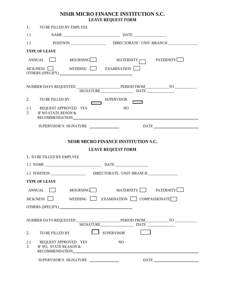 Nisir Microfinance Leave Request Form | PDF