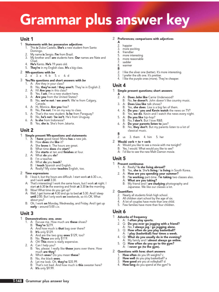 Interchange 1 Grammar Plus Answer Key | PDF | Syntax | Linguistic Typology