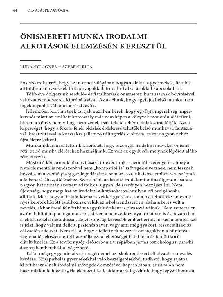 Önismereti Munka Irodalmi Alkotások Elemzésén Keresztül | PDF