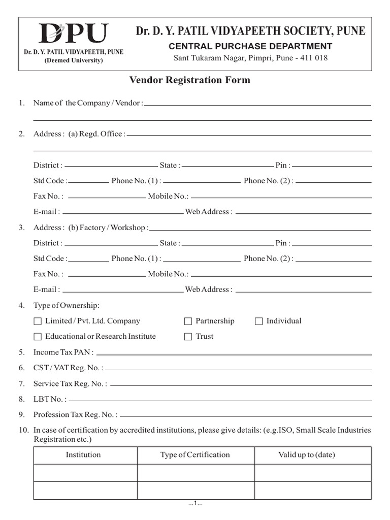 Vendor Registration Form | PDF | Taxes | Business