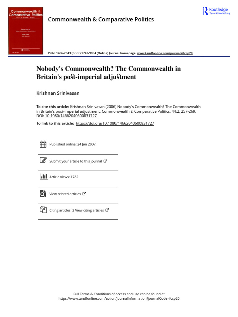 Nobody s Commonwealth The Commonwealth in Britain s post-imperial adjustment (1) | PDF ...