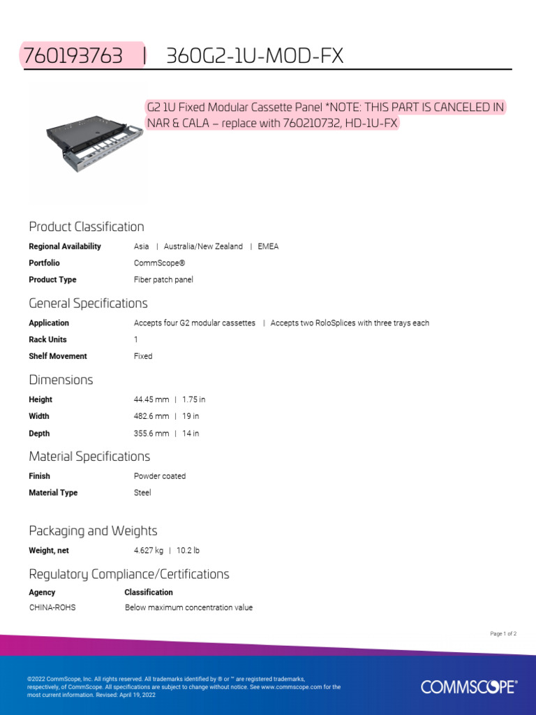 360G2-1U-MOD-FX: Product Classification | PDF