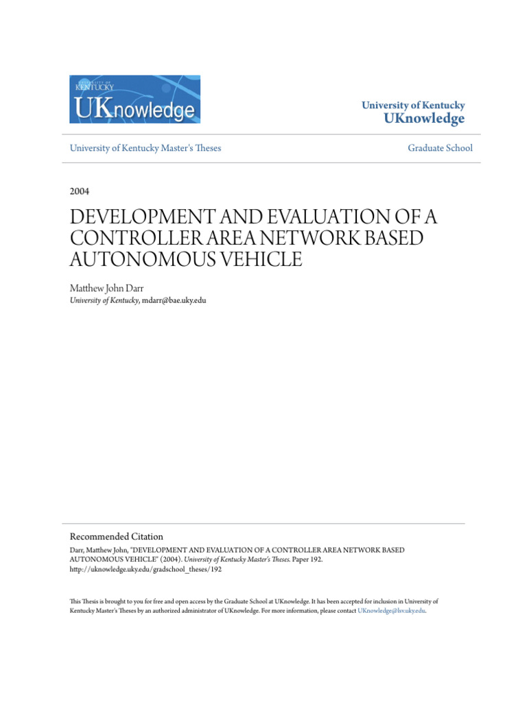 DEVELOPMENT AND EVALUATION OF A CONTROLLER AREA NETWORK BASED AUT | PDF ...