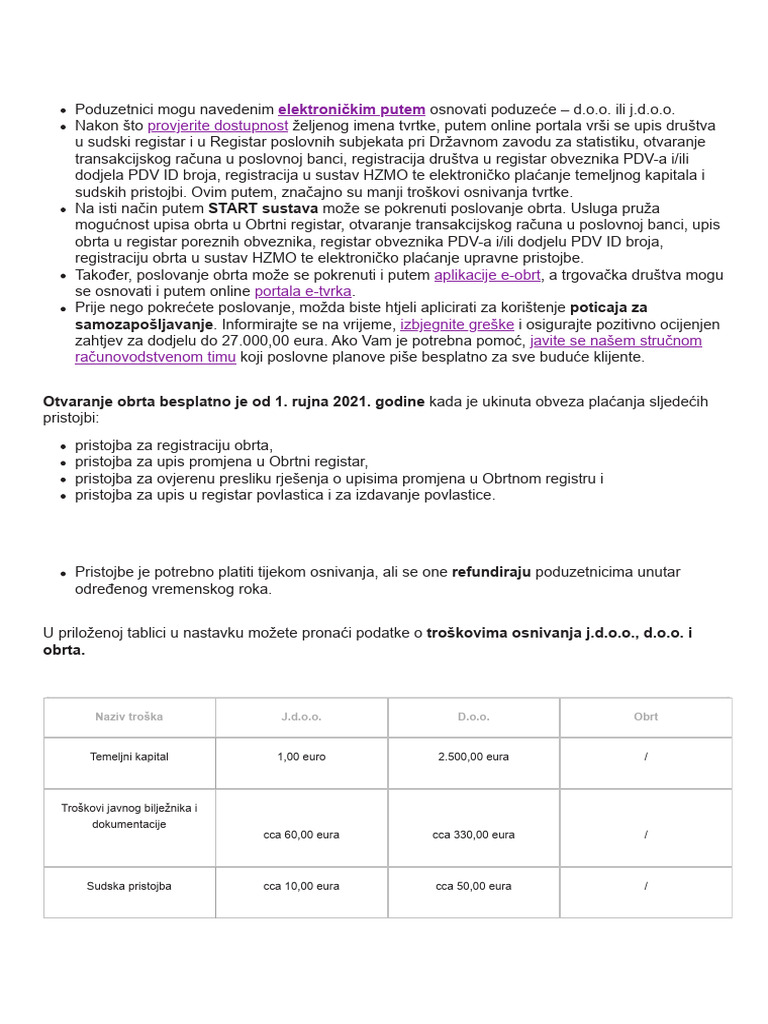 Što Trebate Znati Ako Planirate Osnovati Tvrtku Ili Obrt | PDF