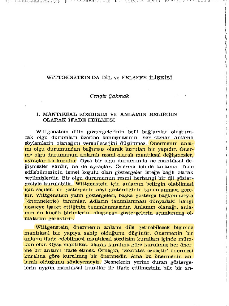 Wittgenstein - Da Dil Ve Felsefe İlişkisi | PDF