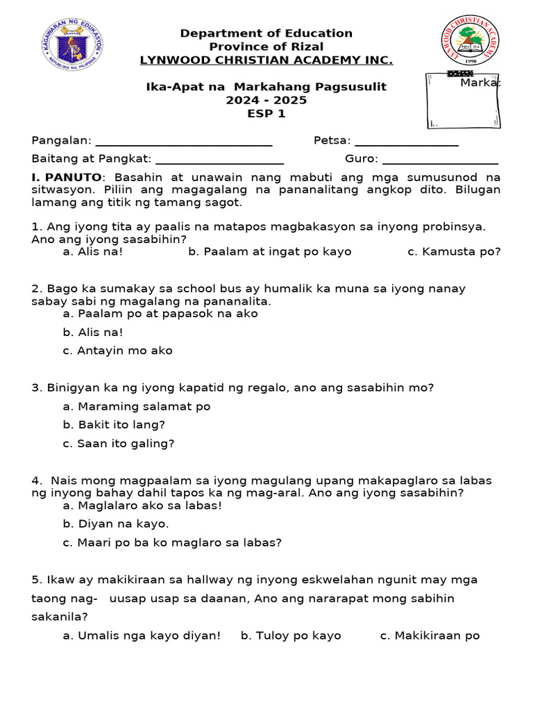 4Q ESP GRADE 1 | PDF