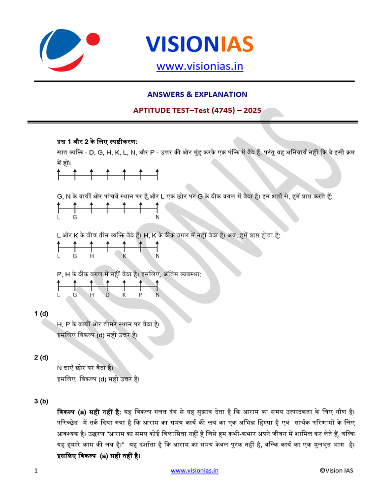 VISION IAS Prelims 2025 CSAT Test 10 Solutions | PDF