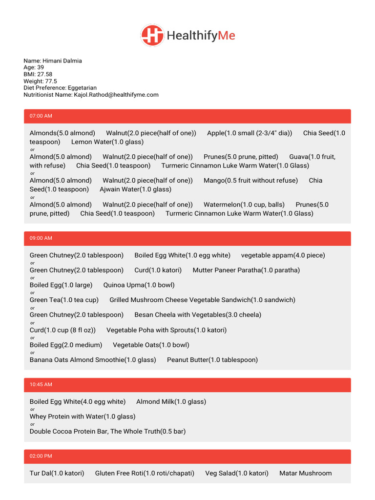 Kajol's Eggetarian Diet Plan | PDF | Dieting | Meal