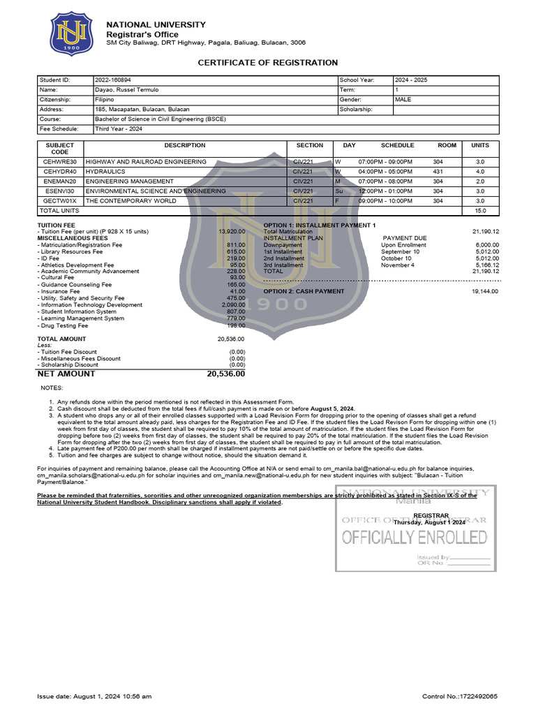 CertificateOfRegistration 2022 160894 | PDF | Fee | Payments