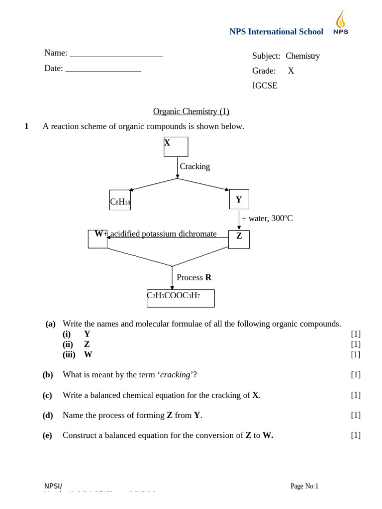 WS Grade 10 IG Chemistry 24-25 - Organic Chemistry - 1 | PDF | Isomer ...