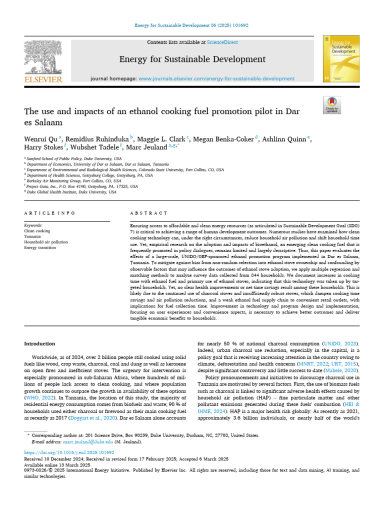 The Use and Impacts of An Ethanol Cooking Fuel PR 2025 Energy For ...