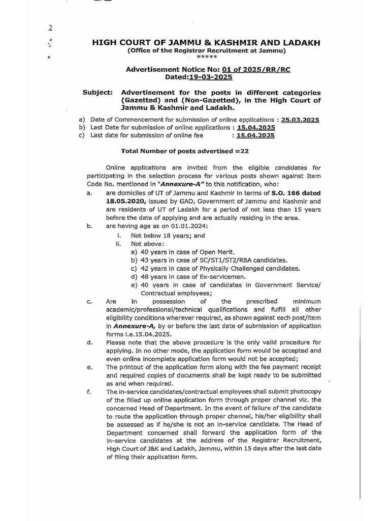 JK High Court Requirements | PDF