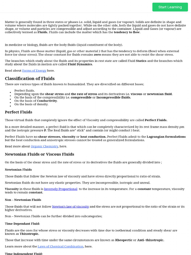 Fluid Properties - Definition, Types, Density, Temp, Surface Tension | PDF