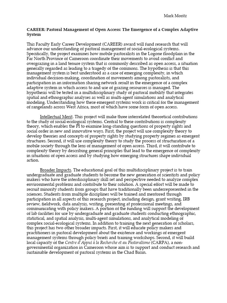 NSF CAREER Description - Mark Moritz | PDF | Pastoralism | Agent Based ...