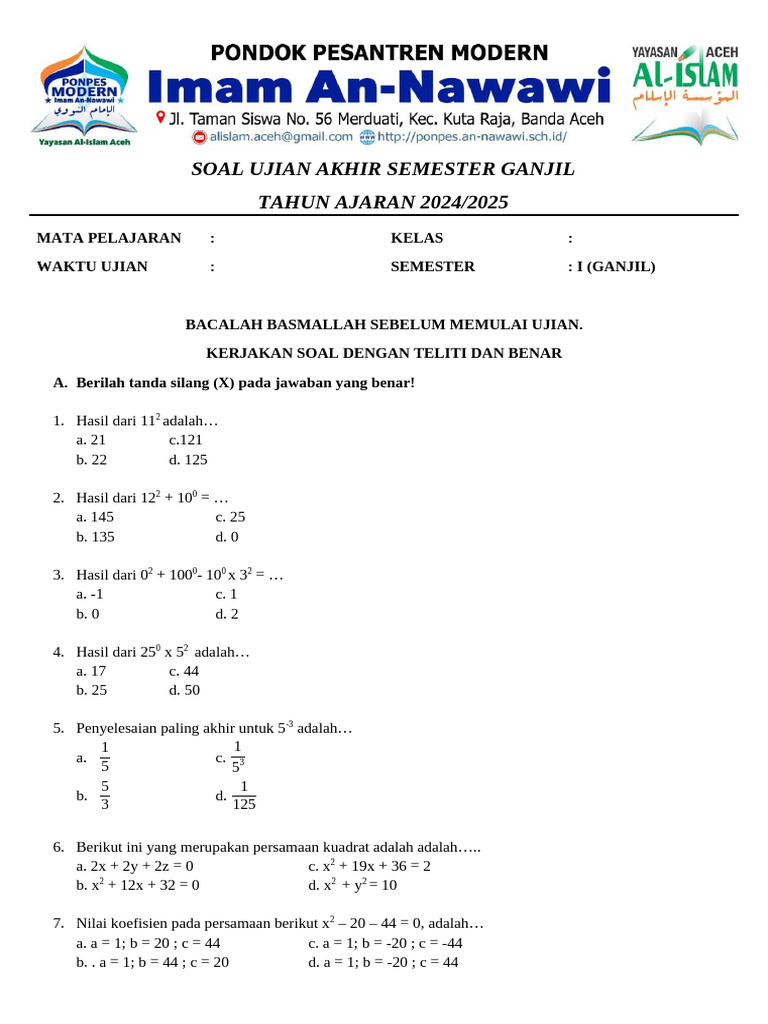FORMAT LEMBAR SOAL UJIAN AKHIR SEMESTER | PDF