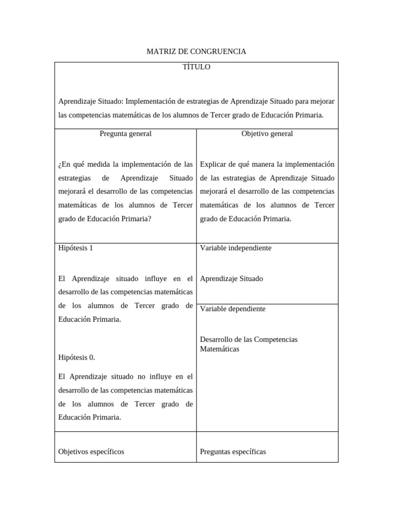 Matriz de Congruencia | PDF | Educación primaria | Aprendizaje