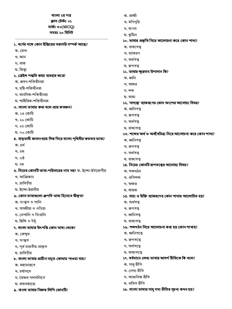 Class Test 1 Class 9 | PDF