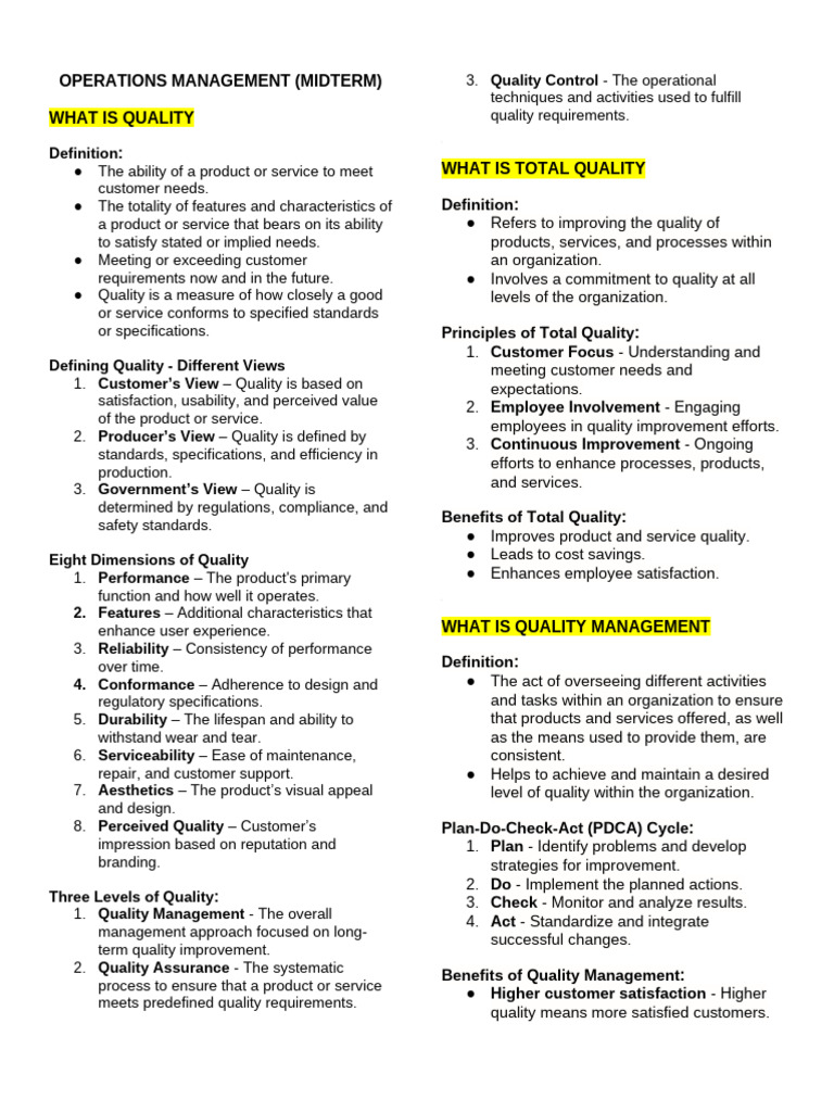 Operations Management Midterm | PDF | Audit | Quality Management